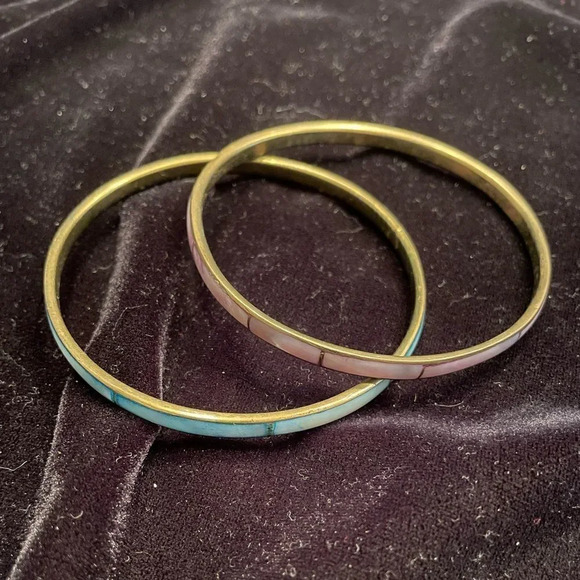 Vintage | Jewelry | Vintage Pair Of Shell Bangle Bracelets Purple And ...